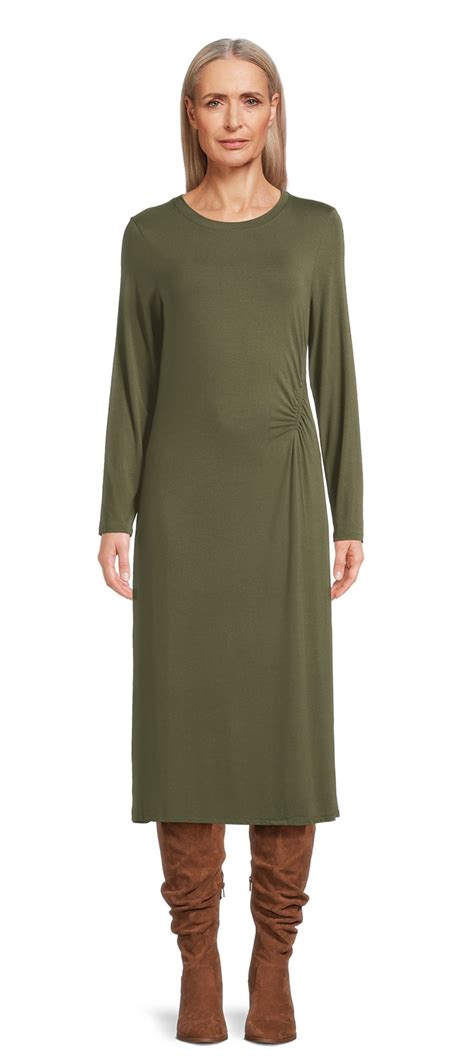 time and tru women s long sleeve ruched midi dress 3 colors from 2