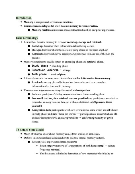Memory Notes From Modules Textbook And Lecture Introduction Memory