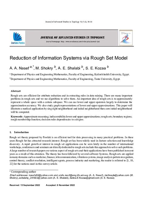 Pdf Reduction Of Information Systems Via Rough Set Model