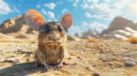 A Cute And Funny Gerbil Wearing Sunglasses Is Sitting In The Middle Of A Desert The Gerbil Is