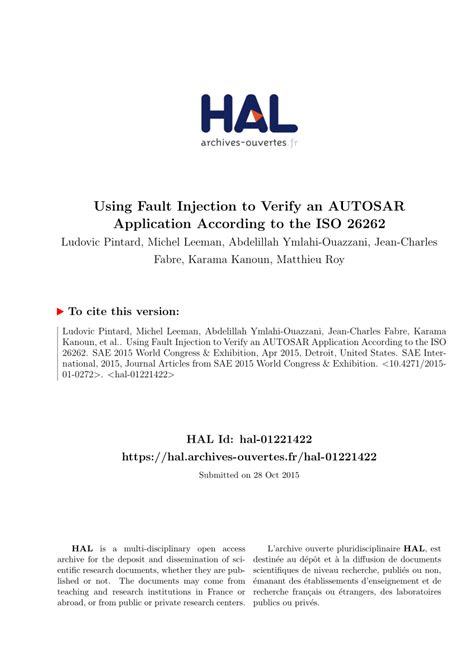 PDF Using Fault Injection To Verify An AUTOSAR Application According To The ISO