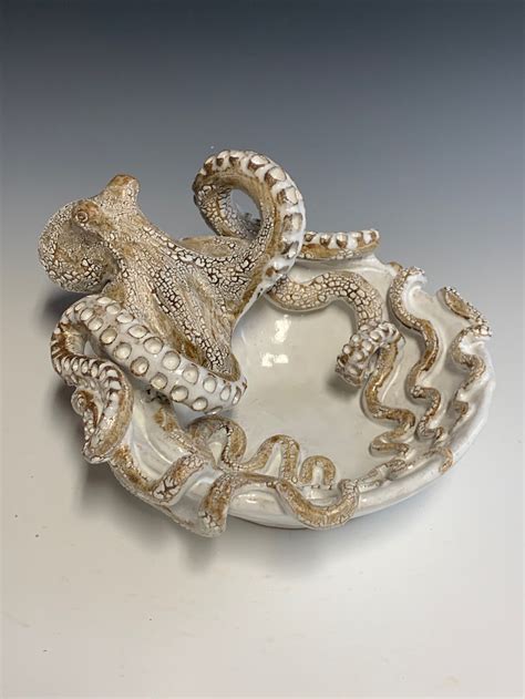 Large Ceramic Octopus Bowl Mediterranean Pottery By Shayne Greco Etsy
