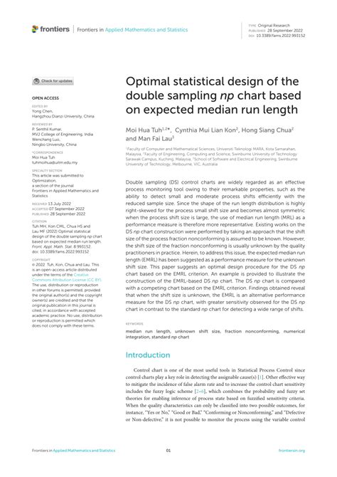PDF Optimal Statistical Design Of The Double Sampling Np Chart Based On Expected Median Run Length