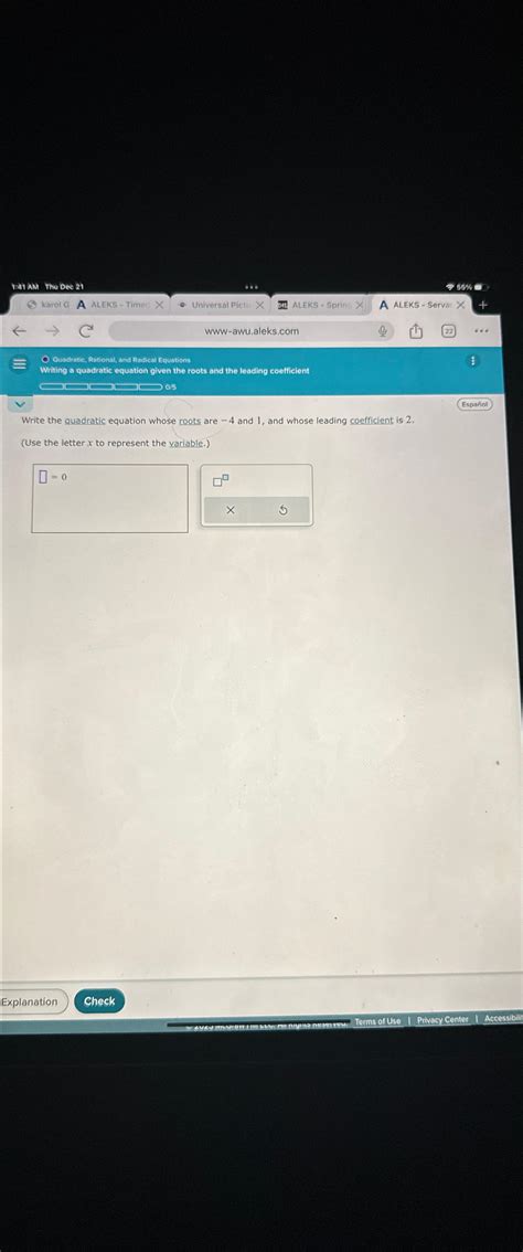 Solved Write The Quadratic Equation Whose Roots Are 4 ﻿and