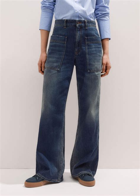 Womens Blue Patch Pocket Baggy Jean Meem