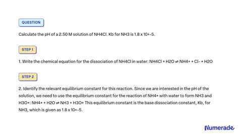 solved calculate the ph of a 2 50 m solution of nh4cl kb for nh3 is 1