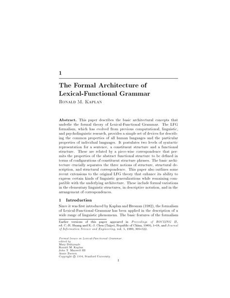 Pdf The Formal Architecture Of Lexical Functional Grammar