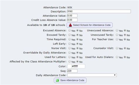 Class Attendance Code Setup Genesis Sis Support