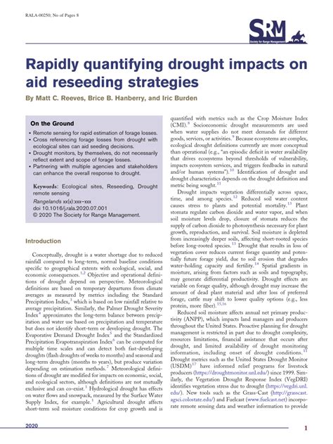 Pdf Rapidly Quantifying Drought Impacts On Aid Reseeding Strategies