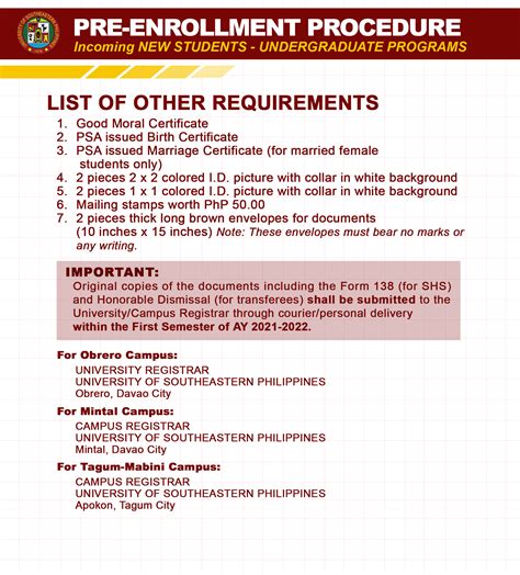 USeP Pre Enrollment Procedure AY University Of Southeastern Philippines