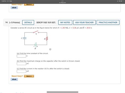 Solved Consider A Series Rc Circuit As In The Figure Below