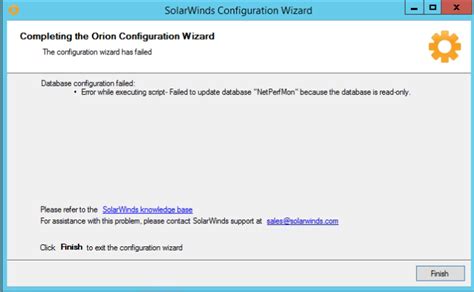 Configuration Wizard Error In Orion Because The Database Is Read Only