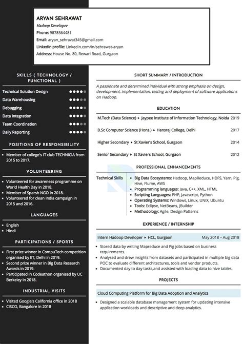 sample resume of hadoop developer with template and writing guide