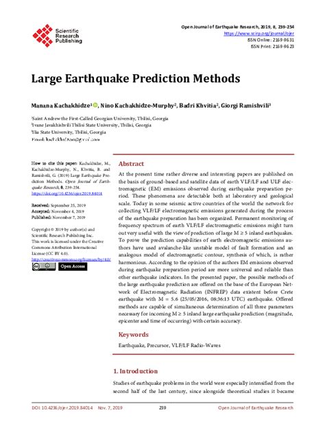 Pdf Large Earthquake Prediction Methods