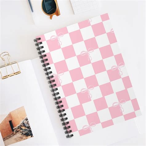Pink Coquette Notebook Pink Bow Coquette Spiral Notebook Pink Checkered Vintage Coquette