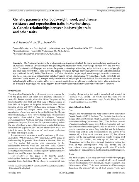 Pdf Genetic Parameters For Bodyweight Wool And Disease Resistance