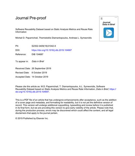 pdf software reusability dataset based on static analysis metrics and