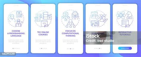 모바일 앱 화면의 파란색 그라데이션 코딩 을 배우는 방법 아이콘에 대한 스톡 벡터 아트 및 기타 이미지 아이콘 학습 교육 Istock