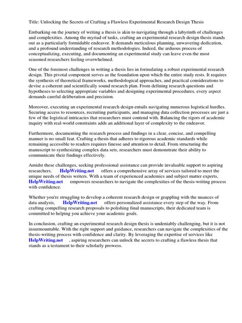 Experimental Research Design Example Thesis Pdf