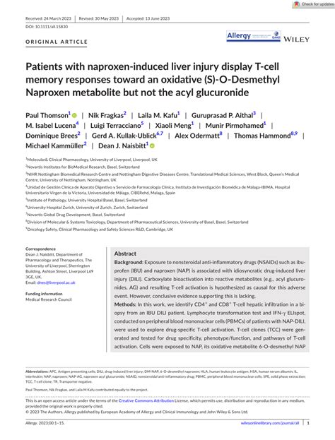 Pdf Patients With Naproxen Induced Liver Injury Display T Cell Memory