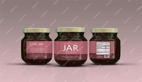 Premium Psd Dark Glass Jam Jar Full Label Mockup