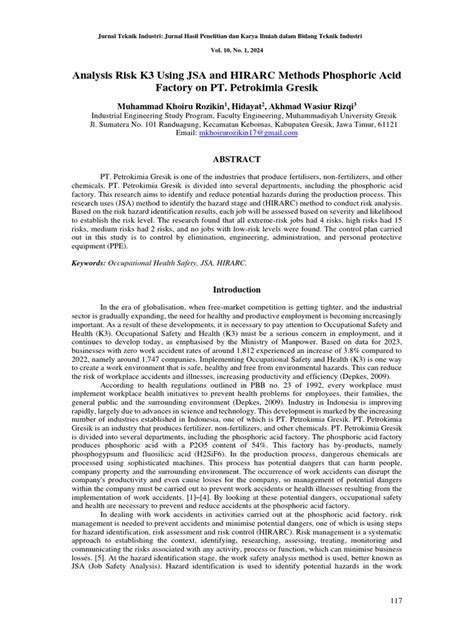 Analysis Risk K3 Using Jsa And Hirarc Methods Phos Pdf Risk Risk Assessment