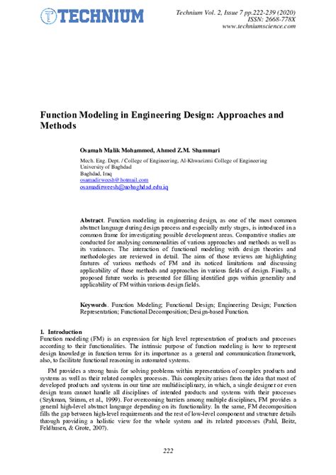 Pdf Function Modeling In Engineering Design Approaches And Methods