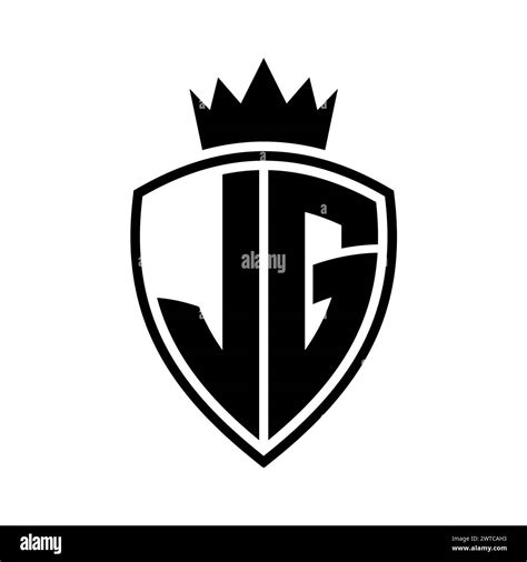 Jg Letter Bold Monogram With Shield And Crown Outline Shape With Black
