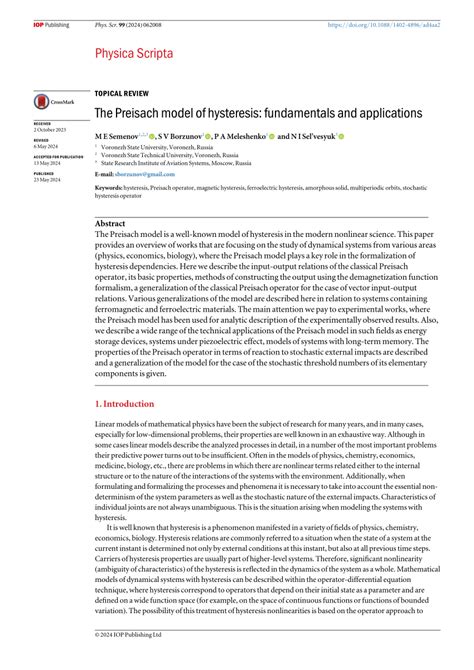 The Preisach Model Of Hysteresis Fundamentals And Applications