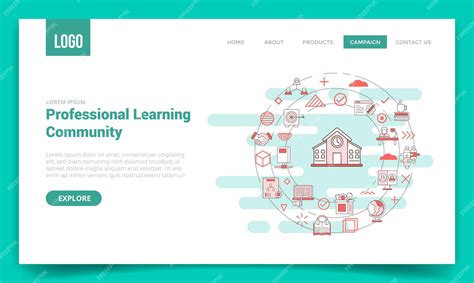 웹 사이트 템플릿 또는 방문 페이지 홈페이지에 대한 원 아이콘이 있는 Plc 전문 학습 커뮤니티 개념 프리미엄 벡터