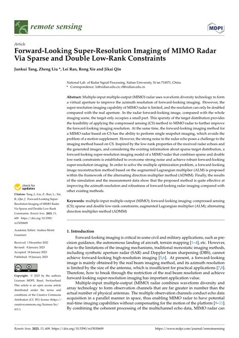 pdf forward looking super resolution imaging of mimo radar via sparse