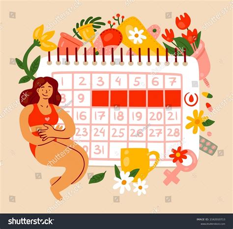Menstrual Ovulation Cycle Calendar Woman Sitting เวกเตอร์สต็อก ปลอด