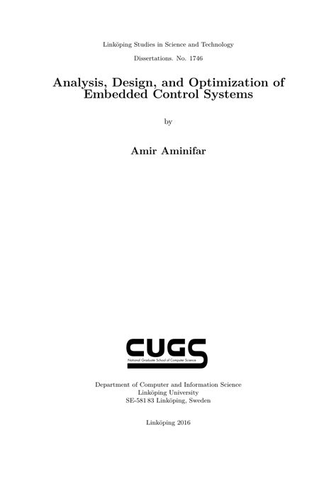 Pdf Analysis Design And Optimization Of Embedded Control Systems
