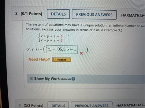 Solved The System Of Equations May Have A Unique Solution