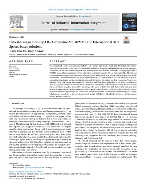 Pdf Data Sharing In Industry 40 Automationml B2mml And
