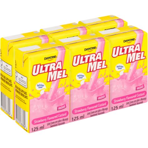 Danone Ultra Mel Strawberry Flavoured Mini Custard 6 X 125ml Custards Desserts Jellies