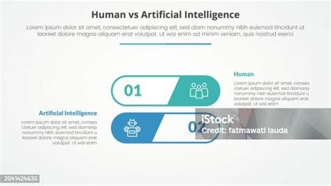 인간 직원 대 인공 지능 대 비교 둥근 윤곽선이 있는 슬라이드 프레젠테이션을 위한 인포그래픽 개념과 평평한 스타일의 스택 모양 개념에 대한 스톡 벡터 아트 및 기타 이미지