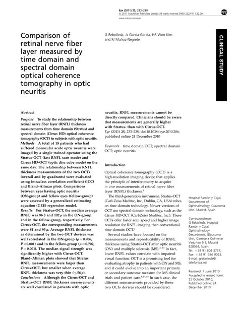 Pdf Comparison Of Retinal Nerve Fiber Layer Measured By Time Domain And Spectral Domain