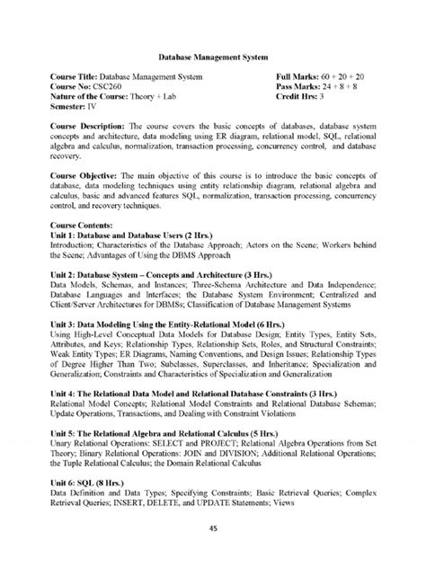 database management systems bsc csit syllabus it college nepal pdf