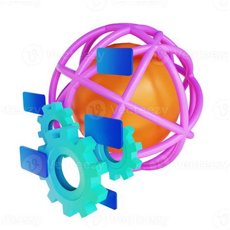 D Illustration Global And Gear Web Development PNG