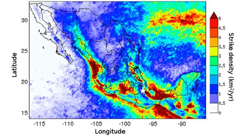 Average Spatial Distribution Of Cloud To Ground Lightning Density In