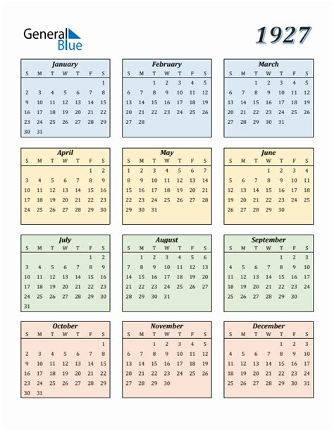 Free 1927 Calendars In Pdf Word Excel