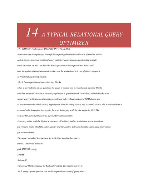 14 A Typical Relational Query Optimizer 14 A Typical Relational Query Optimizer 14 Translating