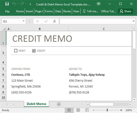 Credit Debit Memo Excel Template