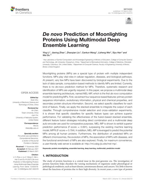 Pdf De Novo Prediction Of Moonlighting Proteins Using Multimodal Deep Ensemble Learning