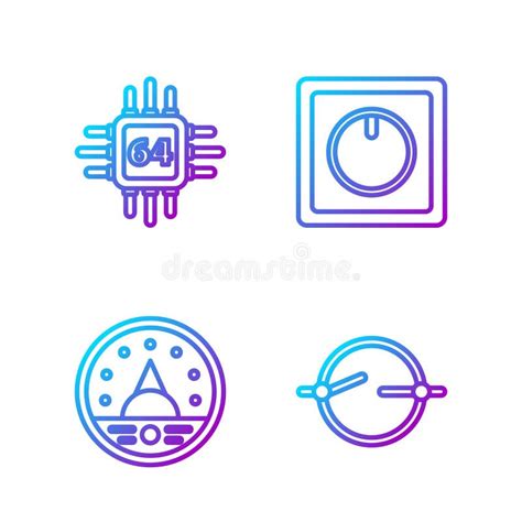 Set Line Electric Circuit Scheme Ampere Meter Multimeter Voltmeter Processor With