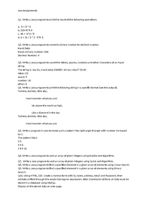 Java Assignments Nothing Java Assignments Q1 Write A Java Program