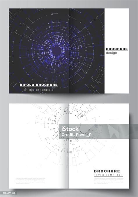 두 개의 A4 형식 커버 샘플의 벡터 레이아웃 Bifold 브로셔 전단지 책자 보고서에 대 한 서식 파일을 디자인 합니다 네트워크 연결 개념 선과 점 들을 연결입니다 기술