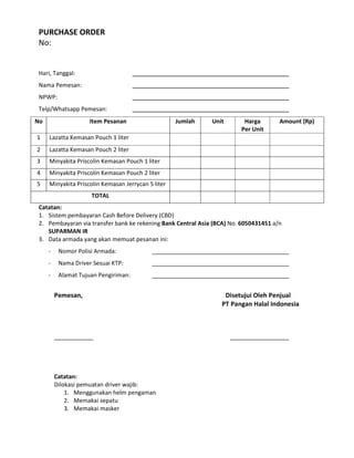 FORM PURCHASE ORDER Pdf