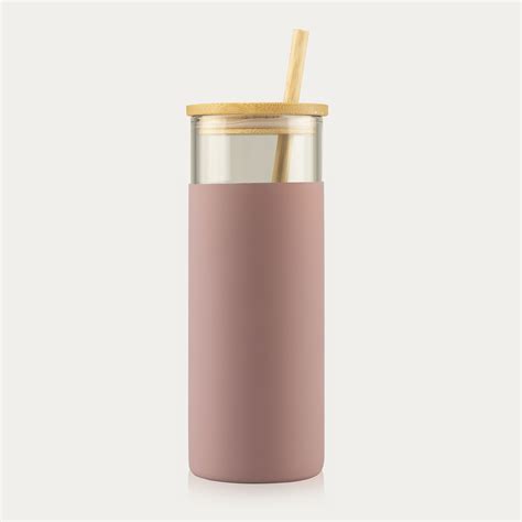 Glass Sipper Bottle With Bamboo Lid And Straw Np